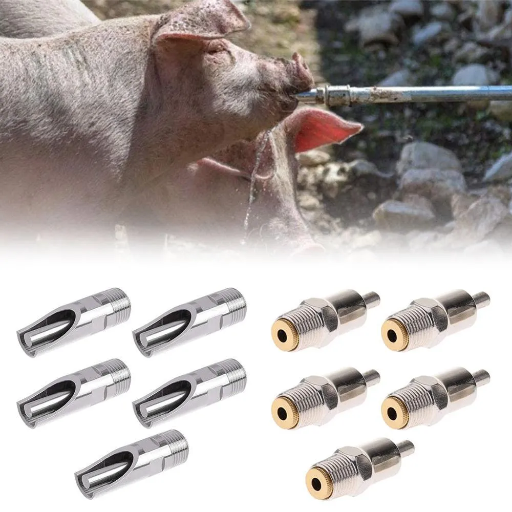 5-Pack Stainless Steel Pig Nipple Drinker - Automatic Waterer for Hogs ...