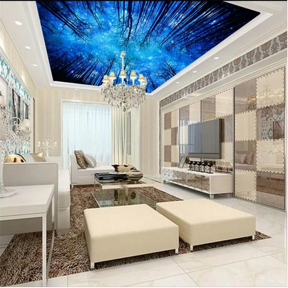 Forest Starry Sky 3D Ceiling Mural Beautiful Oil Painting Ceiling ...