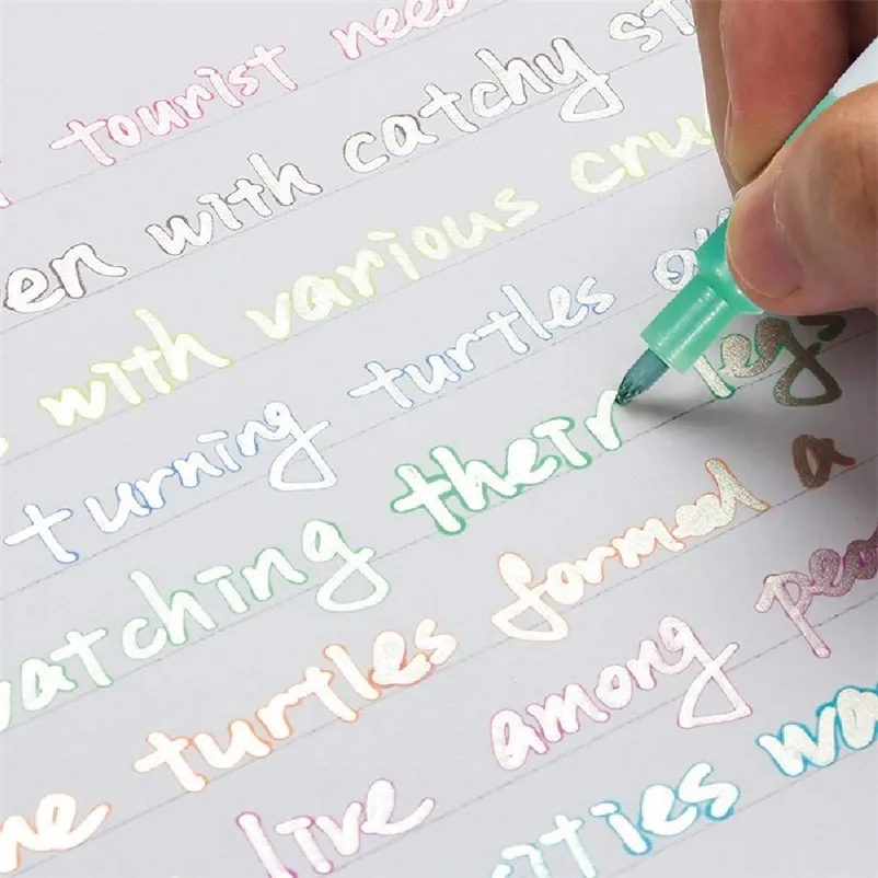 Double-Lined Colorful Art Markers, Set of 8 Outliner Pens for ...