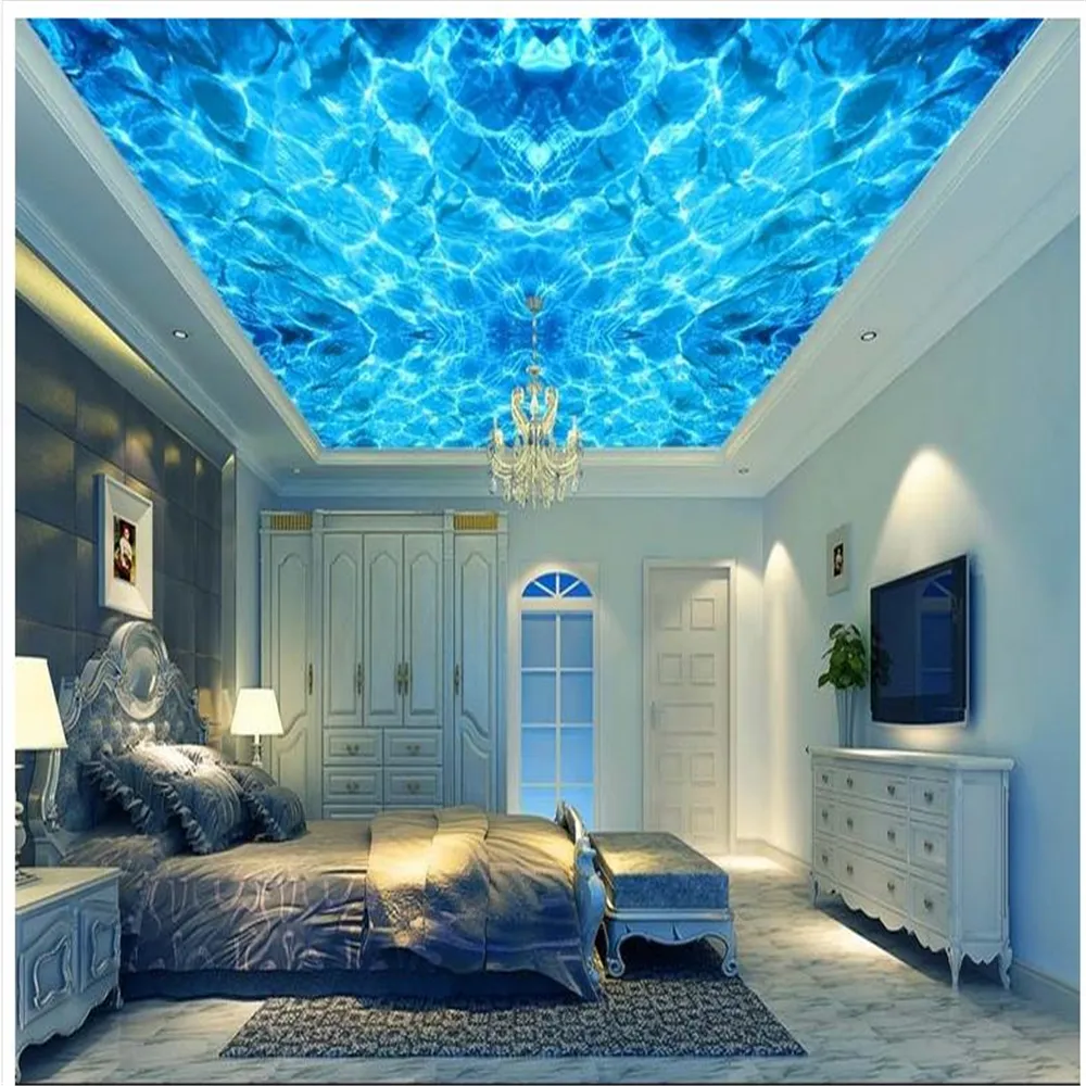 Beautiful Blue Water Pattern 3D Ocean Ceiling Murals Wallpaper Window ...