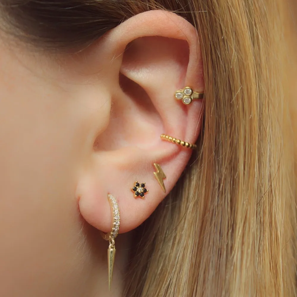 Gold Plated Spike Charm Revit Dangle Charm Earring Cz Circle Hoop With ...