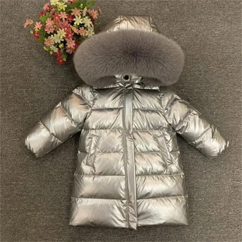 LJ201125 Girls Long Down Jacket Thick Winter Coat With Real Fox Fur ...