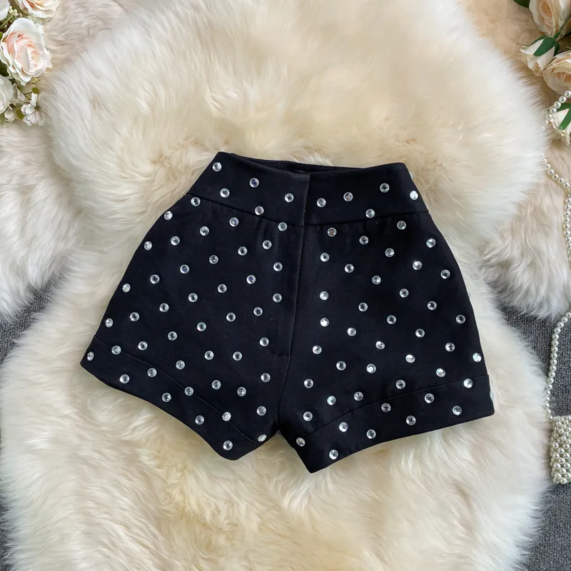 Luxury Rhinestone Bodycon Shorts - High Waisted Tunic Shorts, Shiny ...