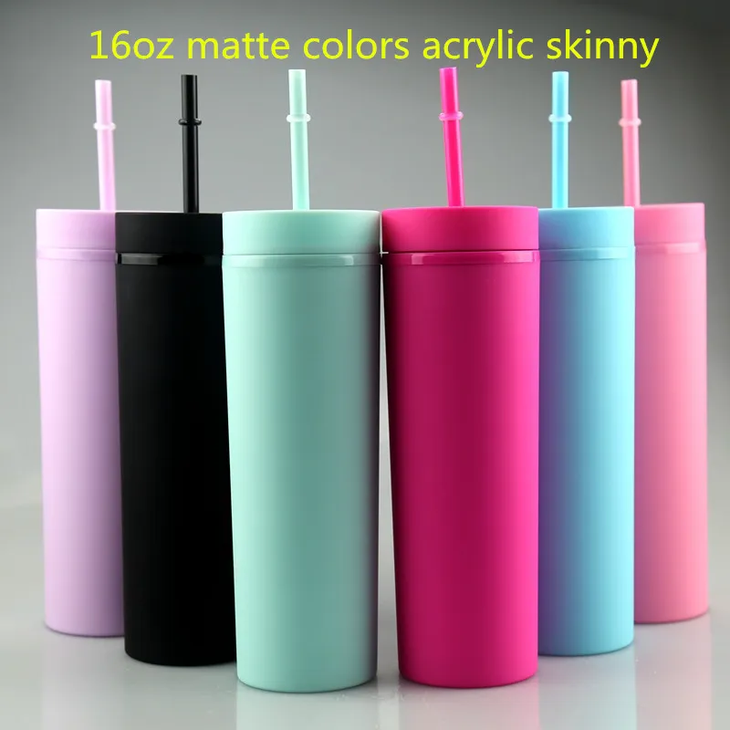 16oz Skinny Matte Acrylic Tumbler, 22oz Double Wall Plastic Cup with ...