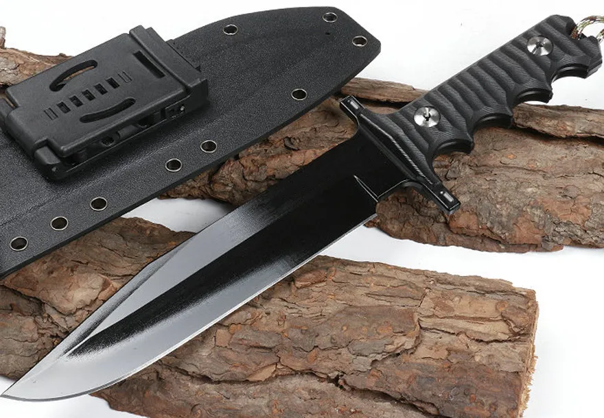 Strong Outdoor Survival Tactical Straight Knife 9Cr14Mov Satin / Black ...