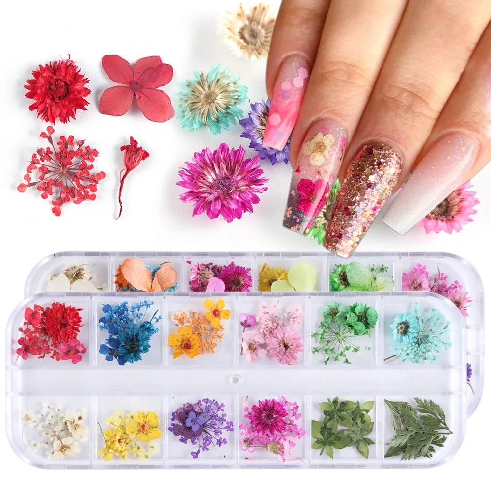 DHgate.com:3D Mix Dried Flowers Nail Decorations Natural Floral Sticker ...