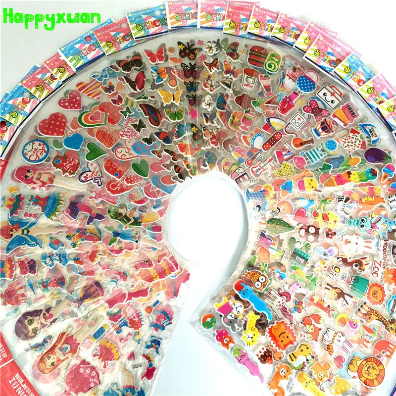 50 Sheets Of Mini Cartoon Puffy Stickers Animal Fruit Dress Up Pet ...