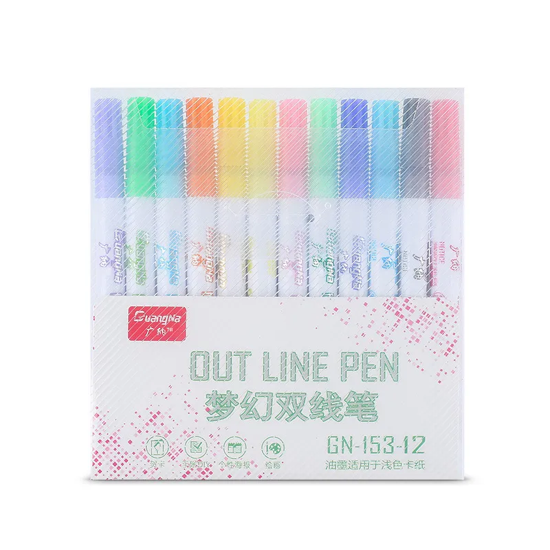 Wholesale Double Line Water Based Art Outline Marker Pens /Box For ...