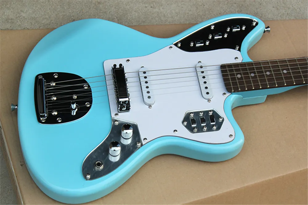 Custom Sky Blue Blue Electric Guitar With White Pickguard, 2 Pickups ...