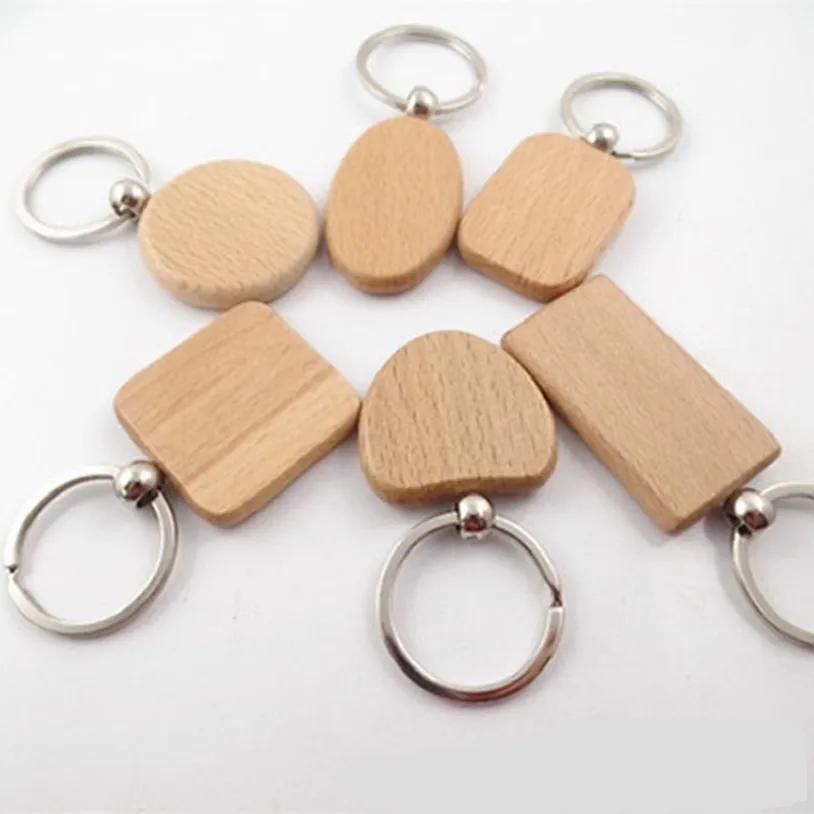 Creative Wooden Keychain Key Chains Round Square Rectangle Shape Blank ...