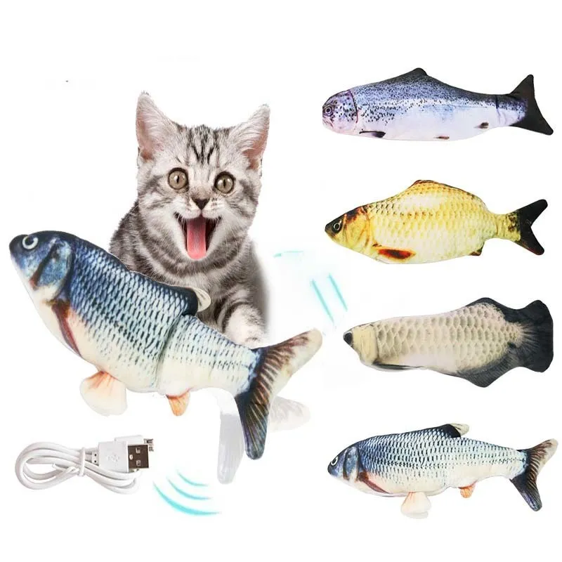 Interactive Electric Dancing Fish Cat Toy - Realistic Feather, USB ...