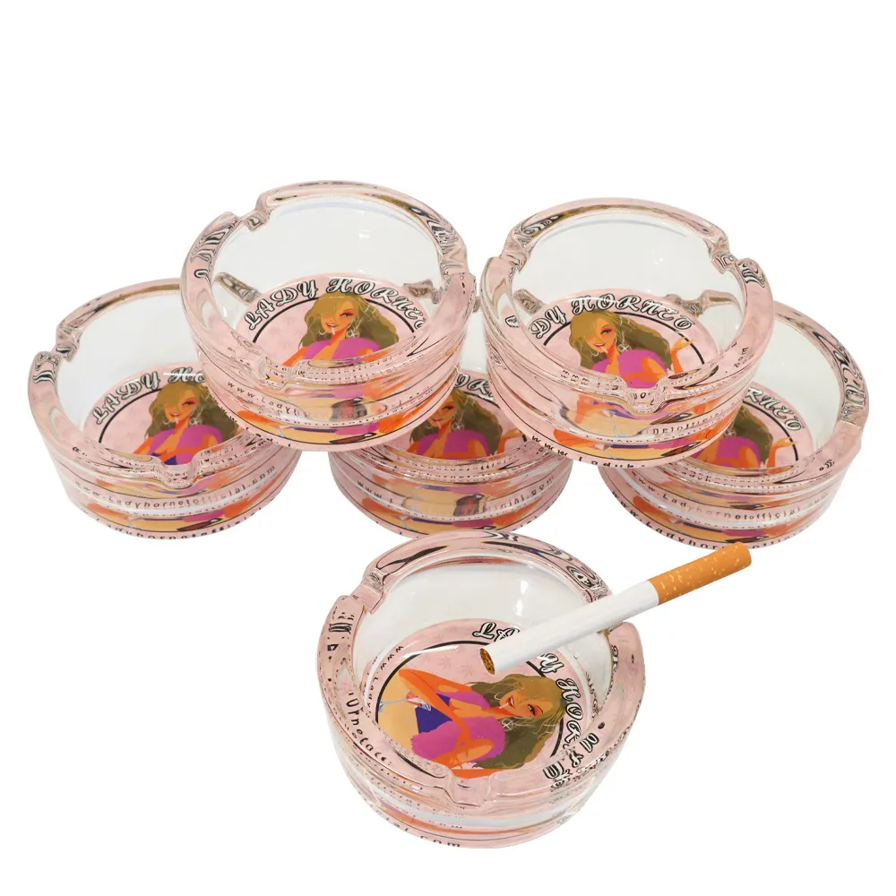 Lady Hornet Design Glass Ashtrays Round, 8.5cm, Lightweight, Washable ...