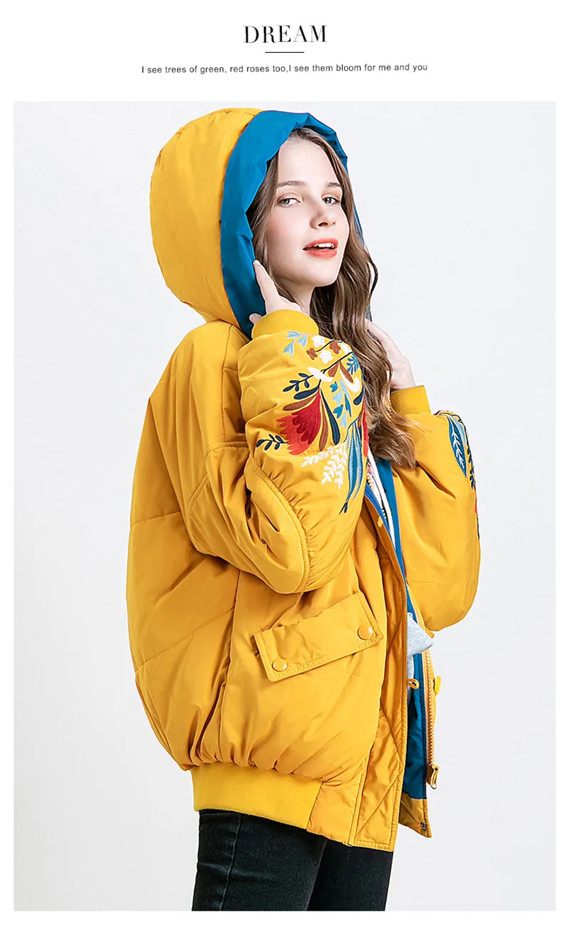 ARTKA Vintage Embroidered Women's Winter puffer jacket - Short Thicken ...