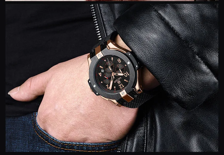 MEGIR Men's Gold Chronograph Watch | Quartz Movement, Rubber Band, 3ATM ...