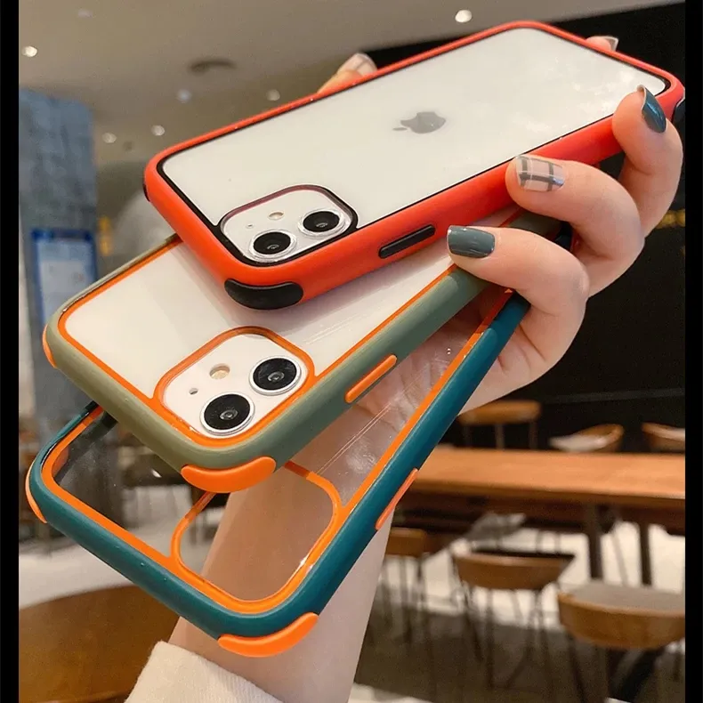 Shockproof Candy Color Frame Transparent Phone Case For IPhone 12/11 ...