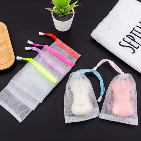 White Nylon Mesh Soap Bags Saver with Paper Card for Body Exfoliating ...