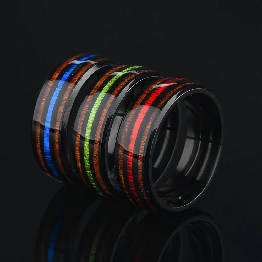 High Quality Handmade Stainless Steel Mens Ring In Black Cord Of Wood ...