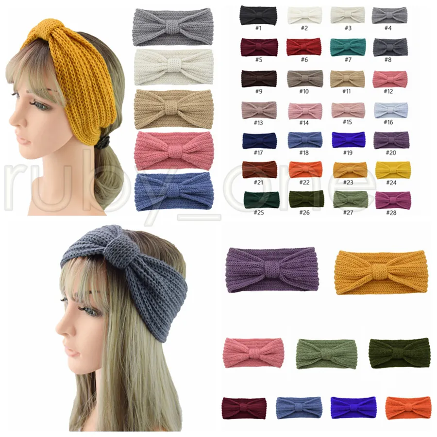 Winter Knitted Fabric Headbands Women Ear Warmer Knot Hairband Lady