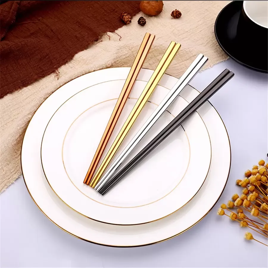 Garden Home Square Chopsticks, Stainless Steel Titanium Gold Sushi ...
