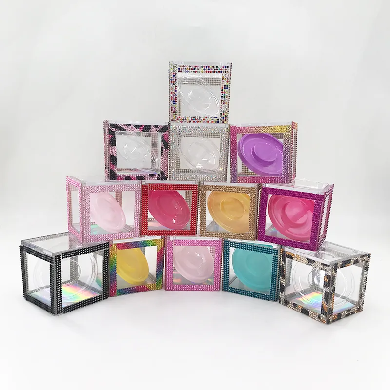 Empty sticker diamond clear cube boxes for 16mm-27mm long lashes custom ...
