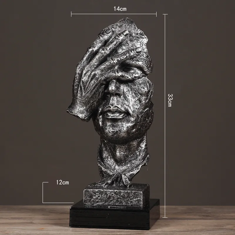 Abstract Resin Mask Statue Silence Is Gold Decor, 32cm Artistic ...