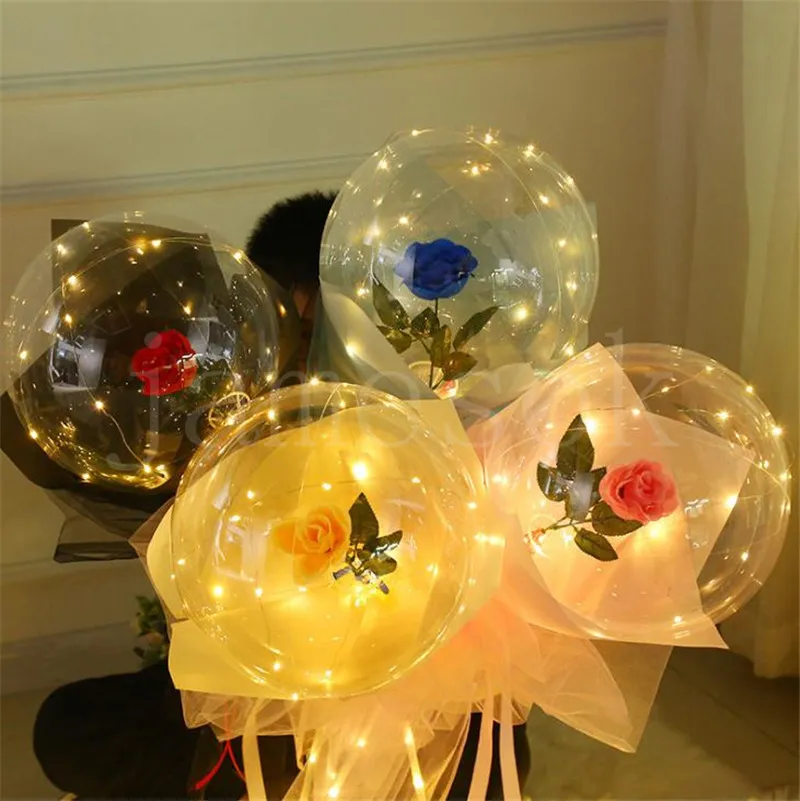 Valentine's Day Flashing Light Rose Bouquet with LED Balloons, Luminous ...