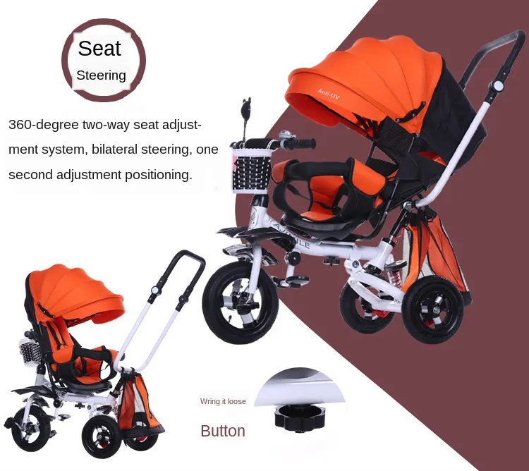 3 In 1 Baby Tricycle Bike With Adjustable Swivel Seat, Flat Lying ...
