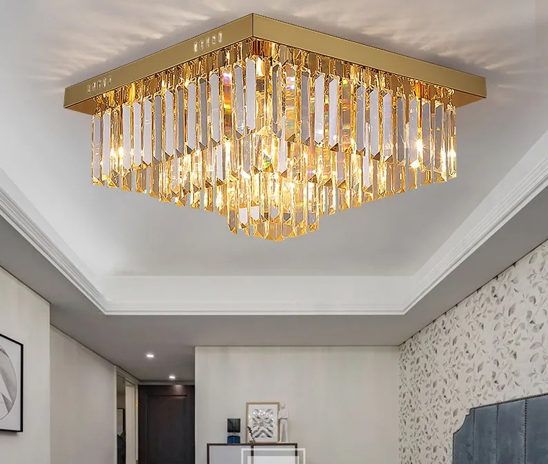 Contemporary Gold Crystal Gold Rectangle Chandelier For Bedroom And ...