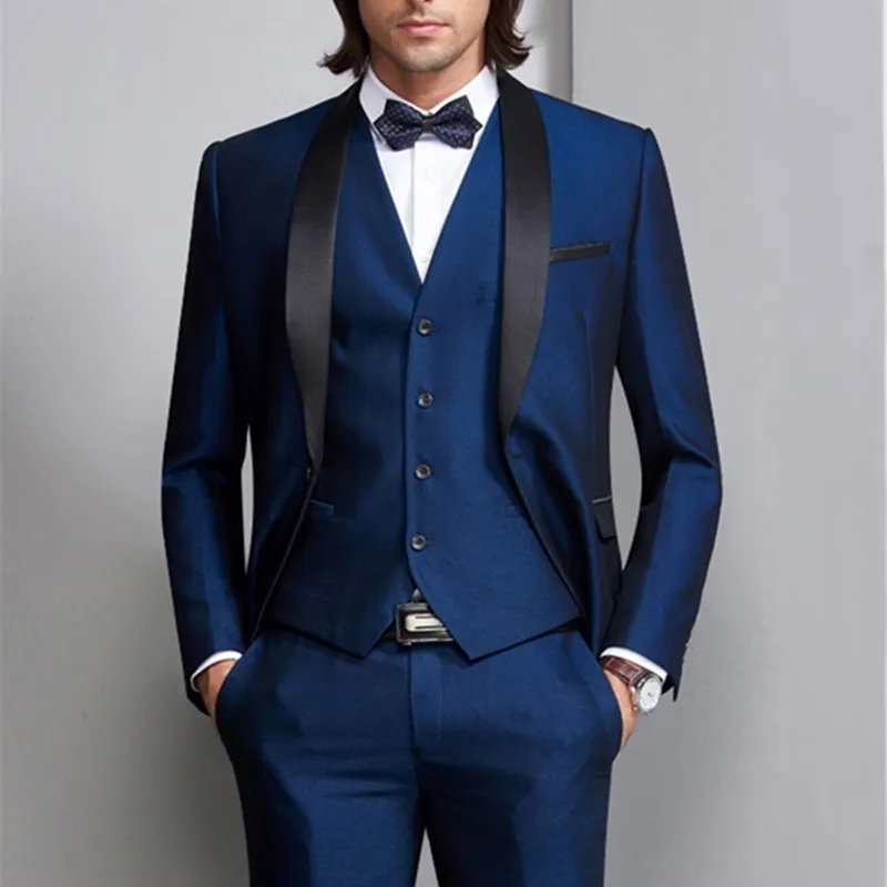 Set De Traje De Esmoquin Azul De 3 Piezas Para Hombres Blazer De Cena ...