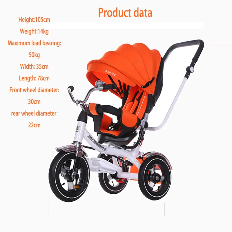 3 In 1 Baby Tricycle Bike With Adjustable Swivel Seat, Flat Lying ...
