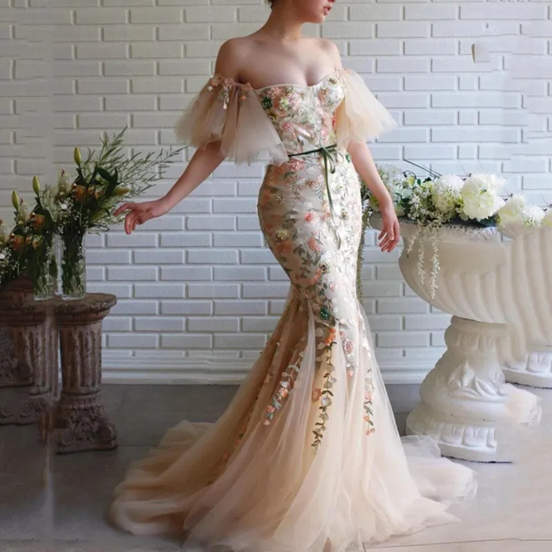 Mermaid Style Prom Dresses Off-Shoulder Formal Evening Gown: Appliqued ...