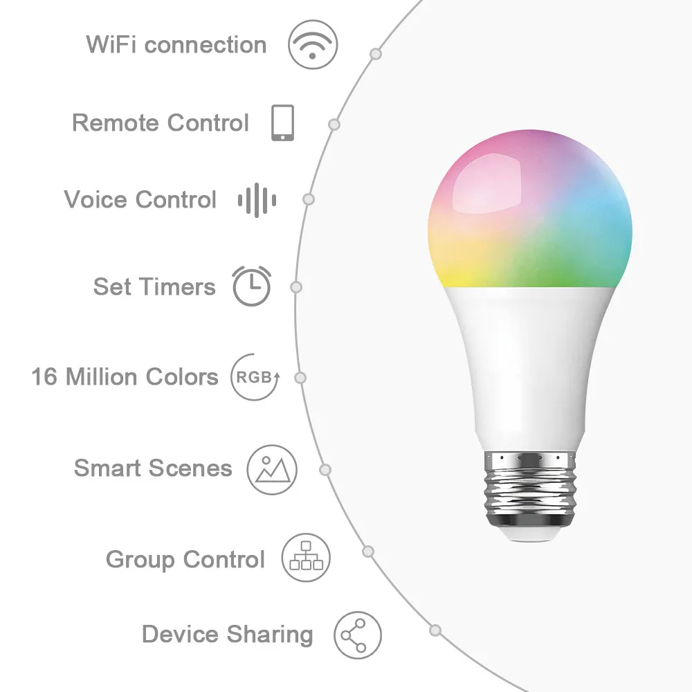 DHgate.com:10W Smart WiFi Light Bulb, Dimmable LED RGB Lamp, B22 E27 ...