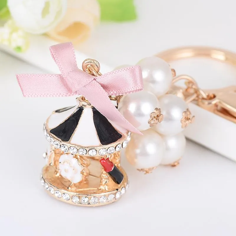 Girls' Carousel Beads Metal Key Chains Rhinestone Pendant Bag Charm ...