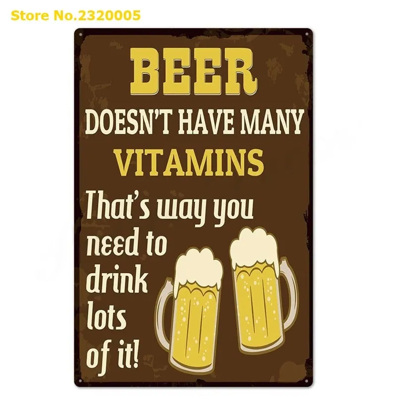 Beer Tin Plaque Vintage Funny Metal Sign Plate Wall Decor For Bar Pub ...