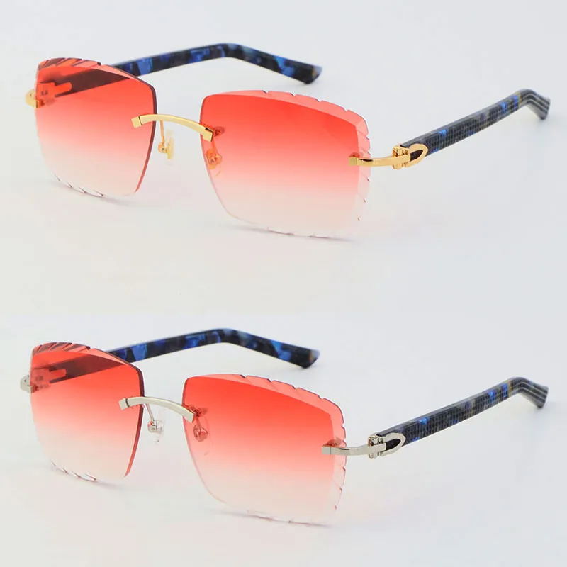 Premium Rimless Sunglasses: Marble Blue Plank, 18K Gold Metal Frame ...