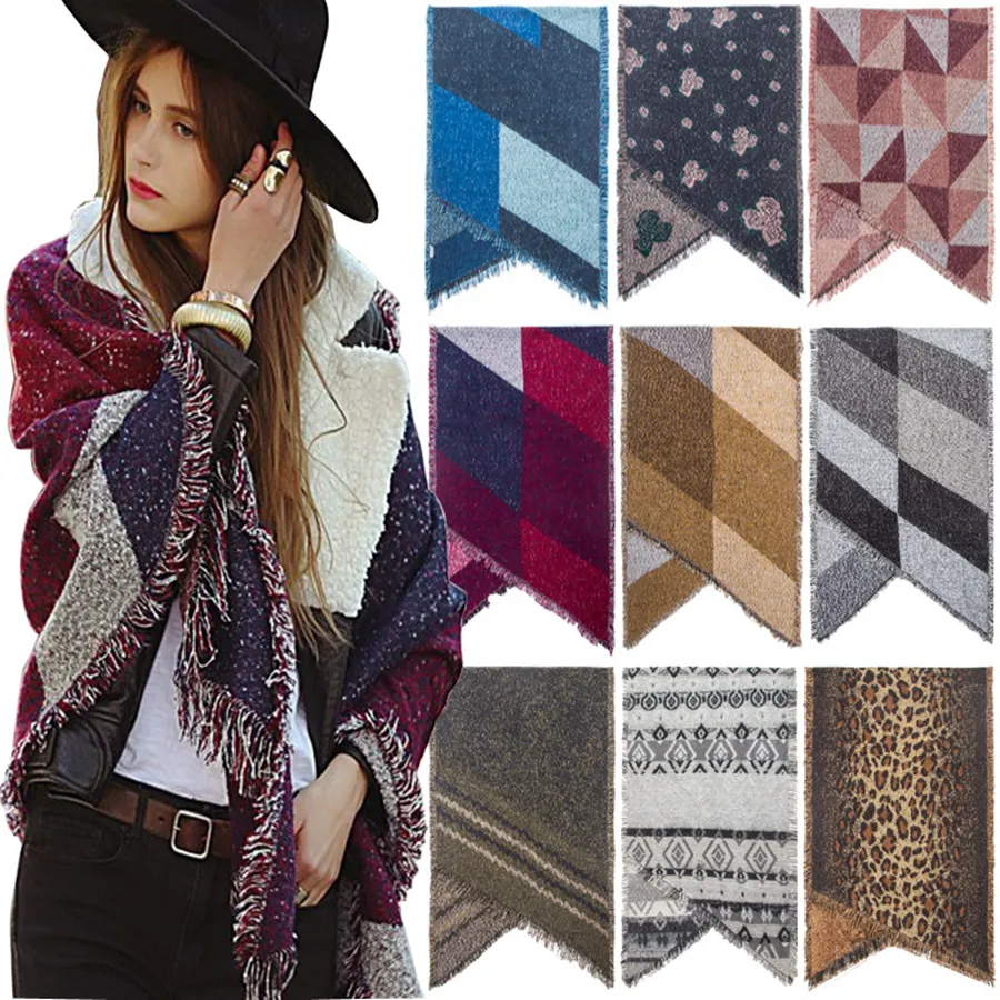 Women Wool Scarf Cardigan 200*67cm Patchwork Plaid Poncho Cape Tassel ...
