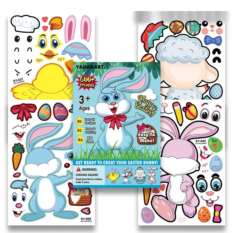 DIY Bunny Sticker Easter Cartoon Stickers Bunny Tattoo Happy Easter ...