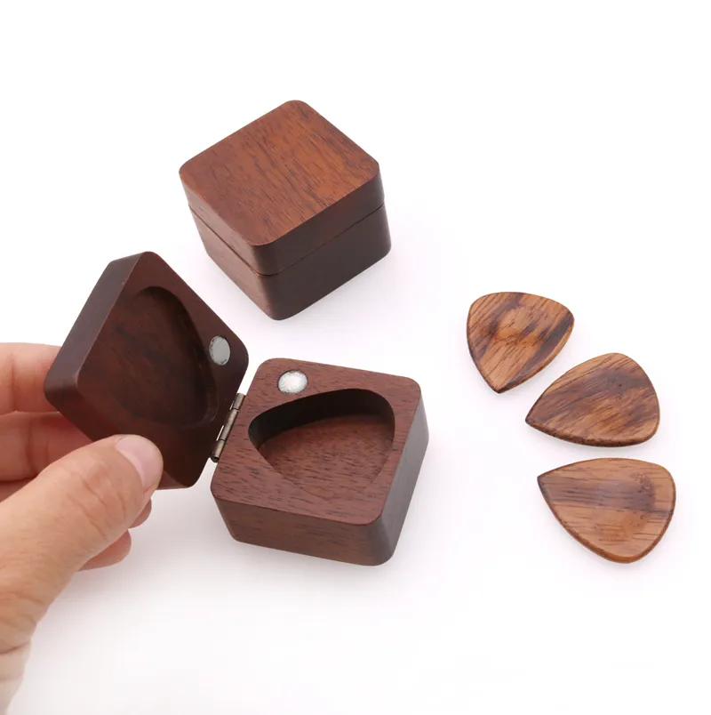 Wooden Guitar Pick Holder Box - Square Guitar Pick Storage Case ...