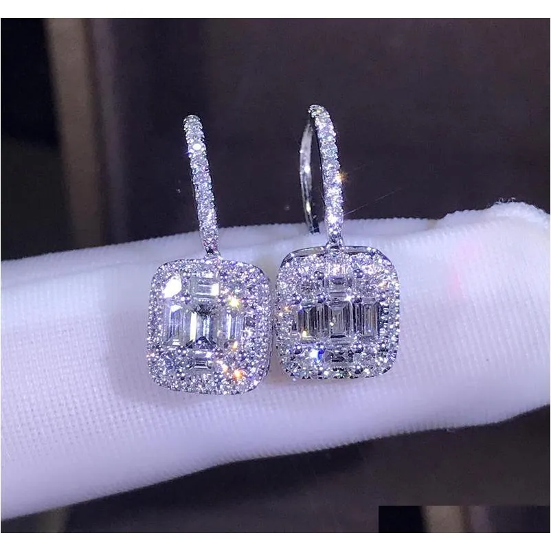Luxury 925 Sterling Silver T Shaped White Topaz CZ Daimond Earrings ...