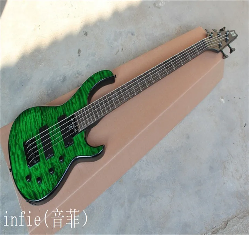 5 String Bass Green Water Ripple Modulus Style Active Pickups Electric ...
