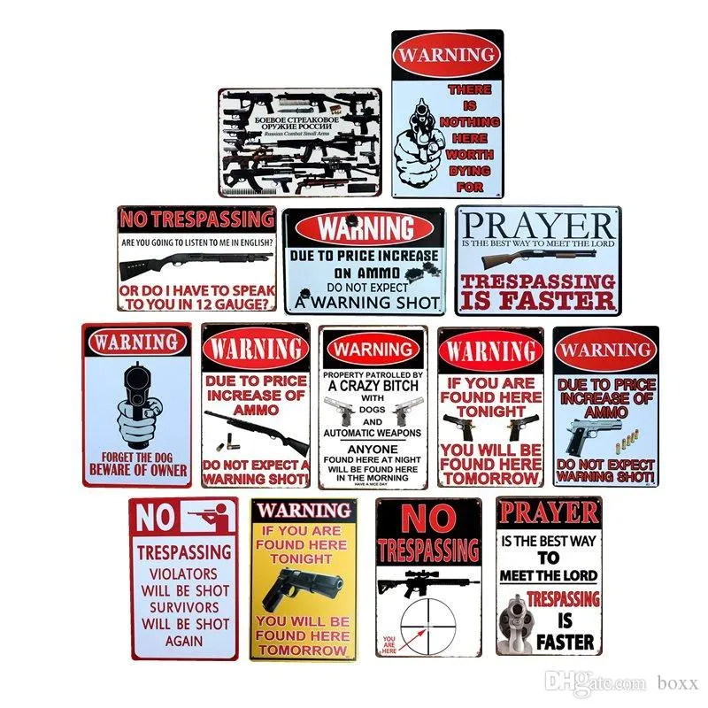 Metal No Trespassing Warning Gun Shot Tin Sign Vintage Plate Wall Decor ...