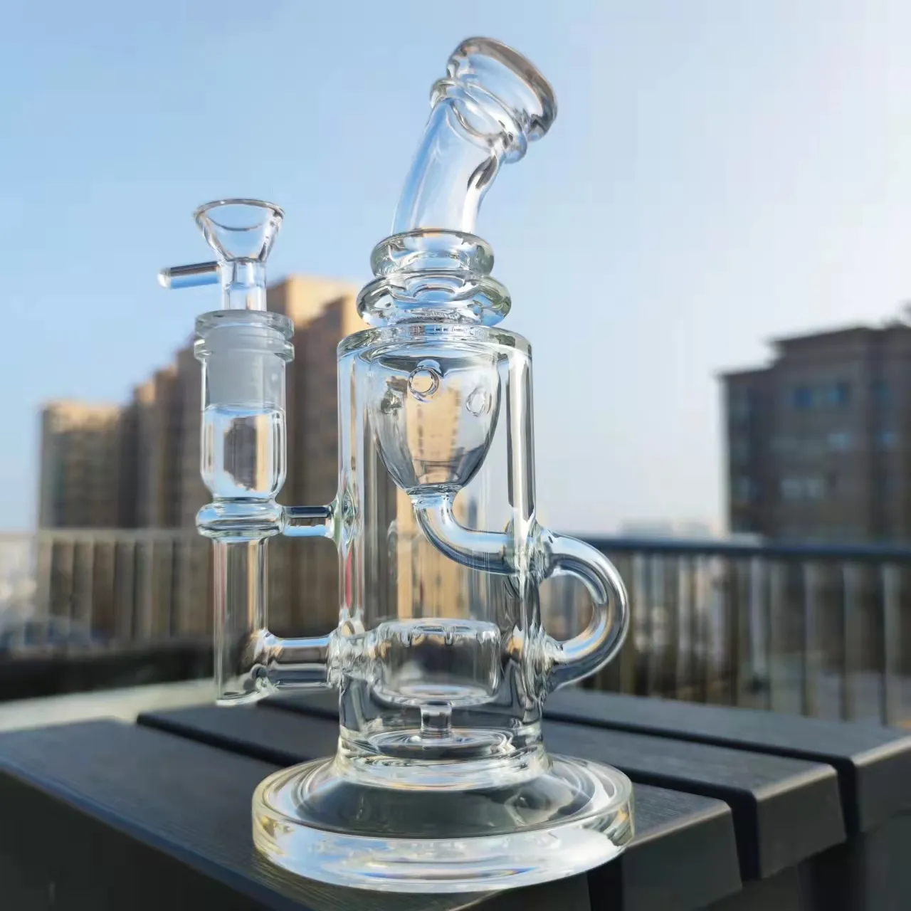 10 Pulgadas Heady Bong Klein Clear Recycler Glass Bong Tuberías De Agua ...