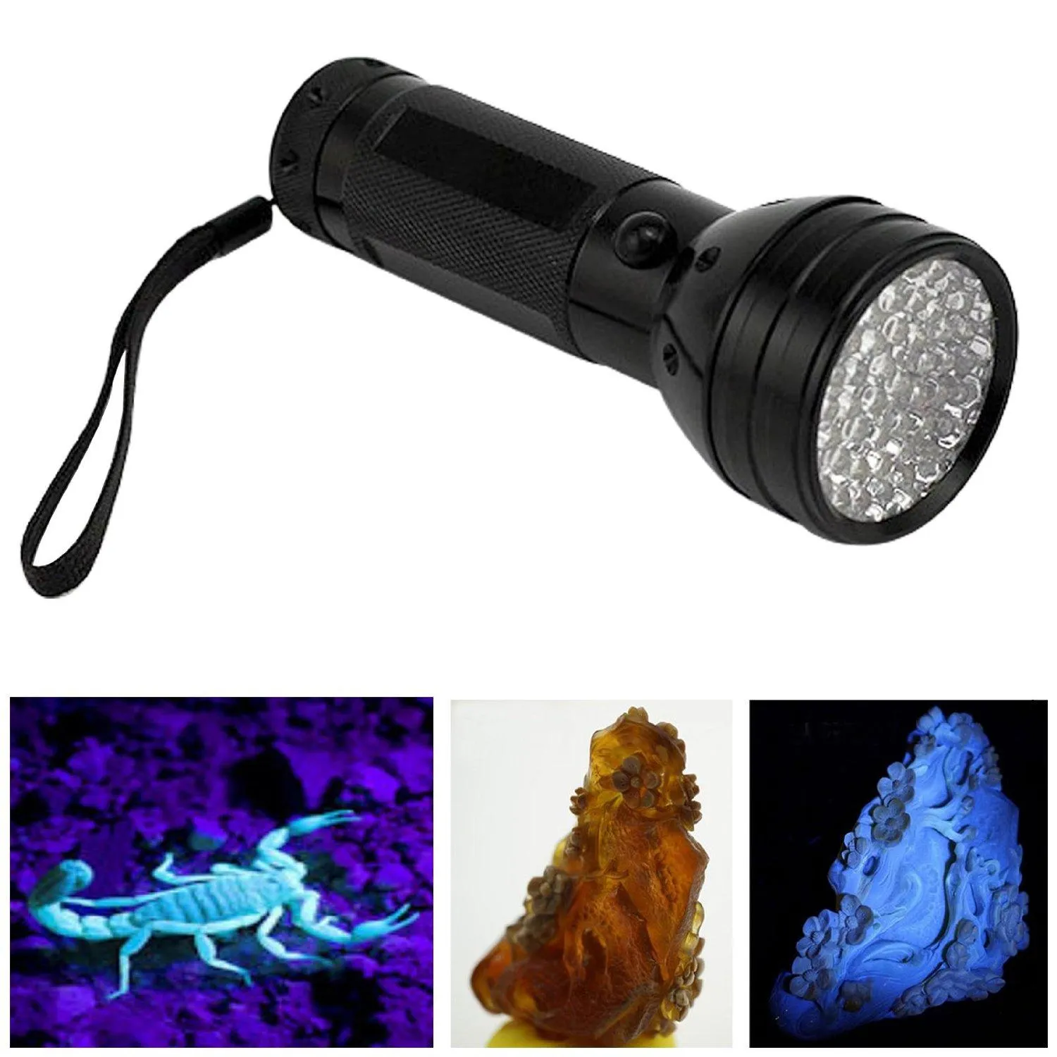 UV Flashlight, Portable 51 LED Purple Light Black Flashlight Aluminum ...