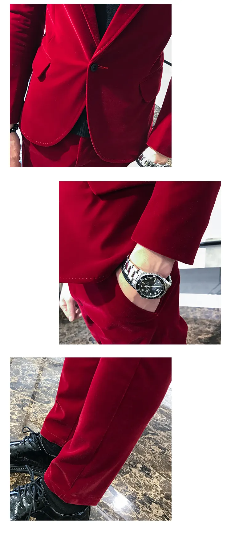 Elegant Wine Red Velvet Men's Suit Groom Wedding Dress In Burgundy ...