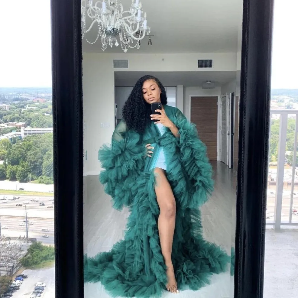 Hunter Green Ruffle Robe - Tiered Ruffles Sleepwear, Bridal Party ...