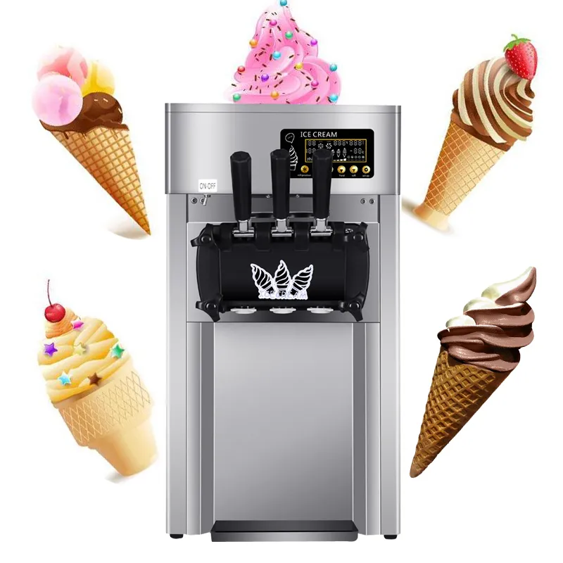 Three flavor stainless steel ice cream machine with 1.8L freezing ...