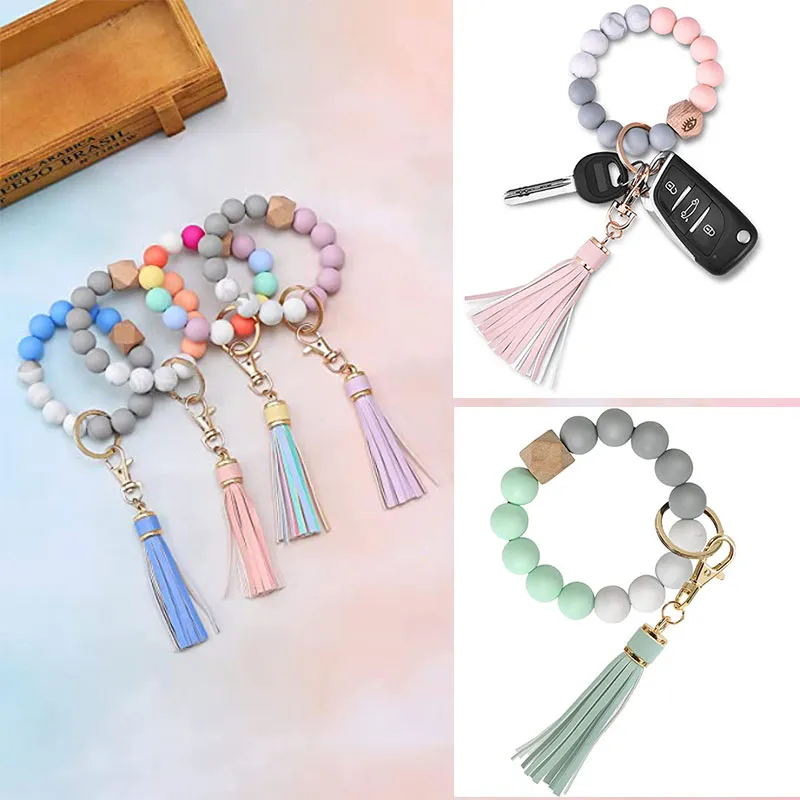 Silicone Bead Wristlet Keychain: Stylish Beaded Bangle Keychains for ...