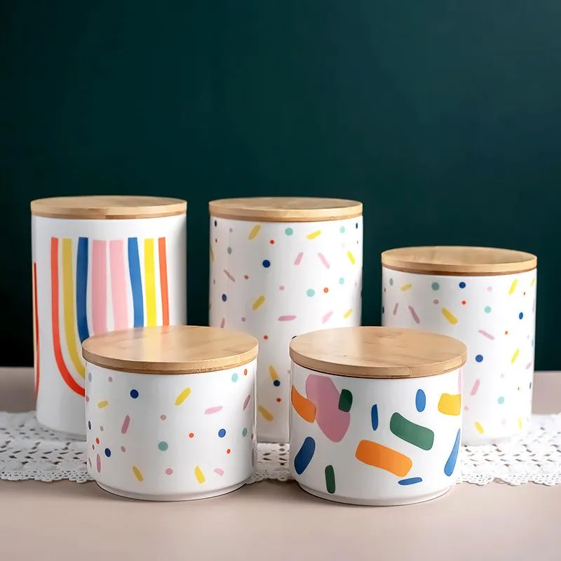Ceramic Kitchen Storage Jar with Wooden Lid Cover 1-2L White Medium ...