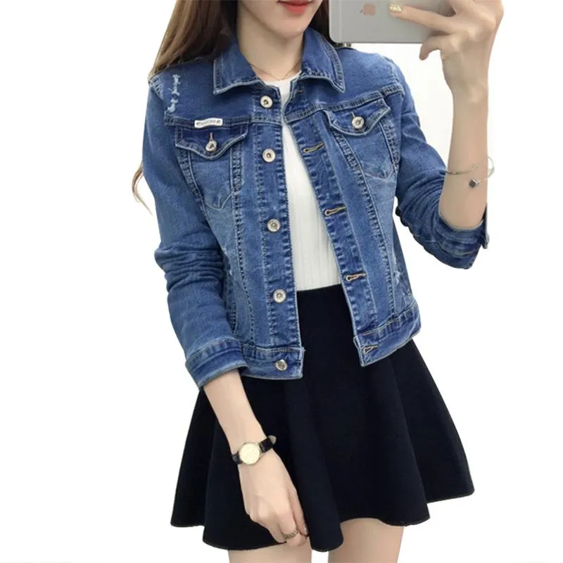 DHgate.com:Womens Vintage Denim Jacket, Single-Breasted Frayed Holes ...