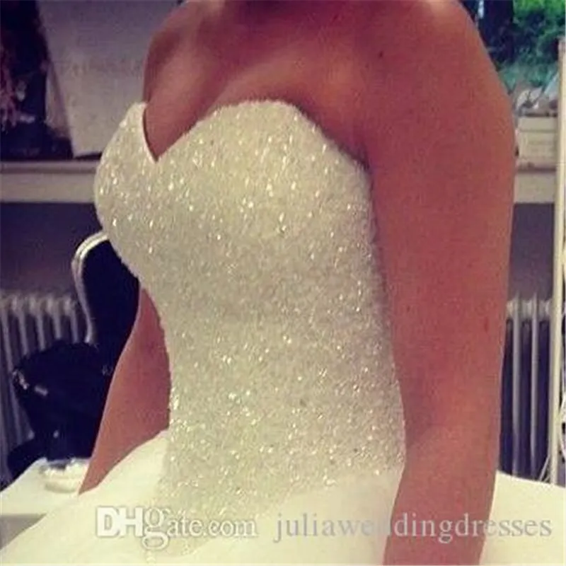 Beaded Sweetheart Lace-Up Tulle Ball Gown Wedding Dress with Crystal ...